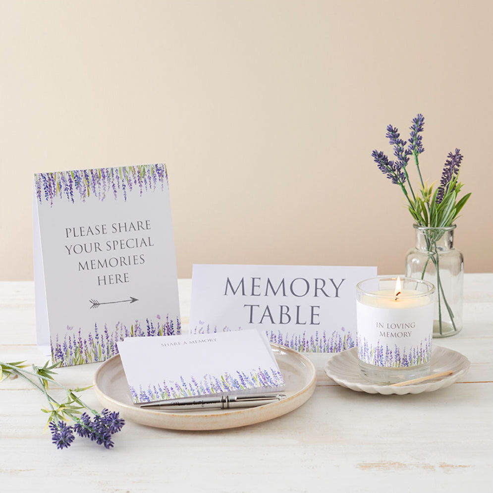 Lavender Funeral Memory Table Collection – Angel & Dove