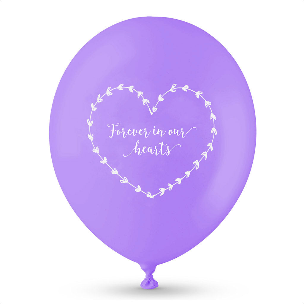 50 White & Purple 'Forever In Our Hearts' Biodegradable Funeral Balloo ...