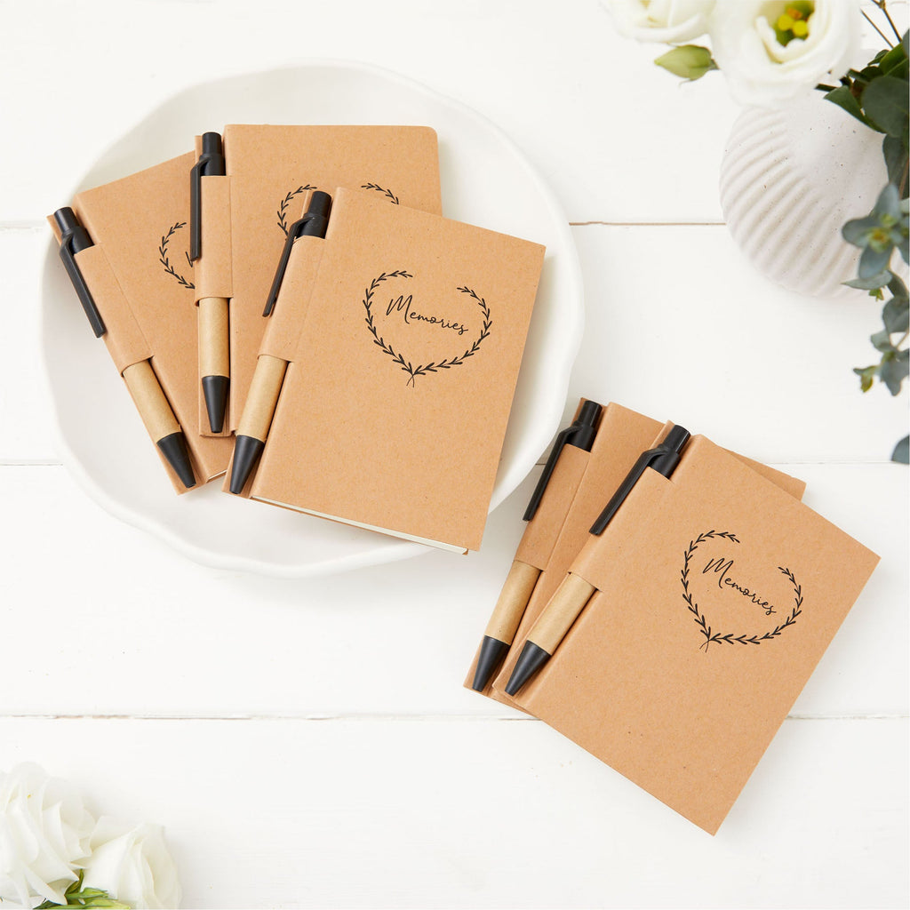 Pack of 5 Kraft 'Memories' Notebooks & Pens for Funeral Favours – Angel ...