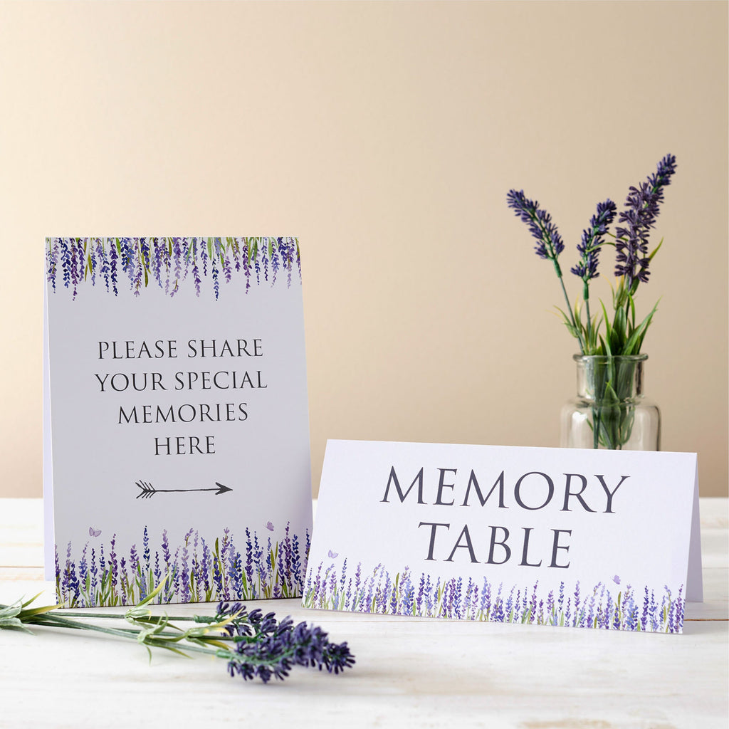 Set of 2 Lavender Funeral Memory Table Signs – Angel & Dove