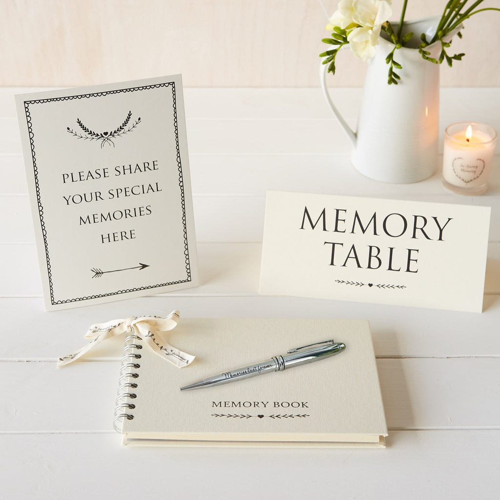 A5 Ivory Funeral Memory Condolence Book, 2 Signs & Pen Collection ...