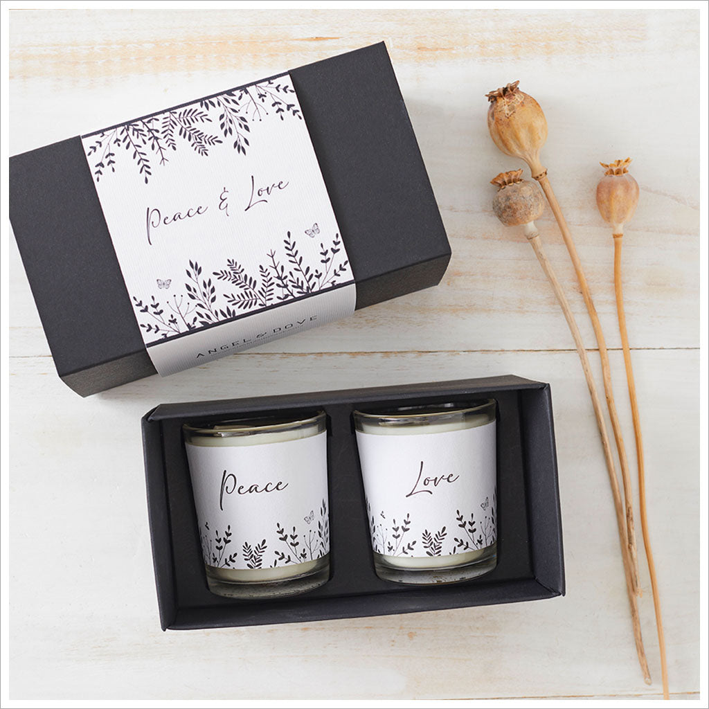 ‘Sending Peace & Love’ Votive Candles Sympathy Gift with Luxury Gift B ...