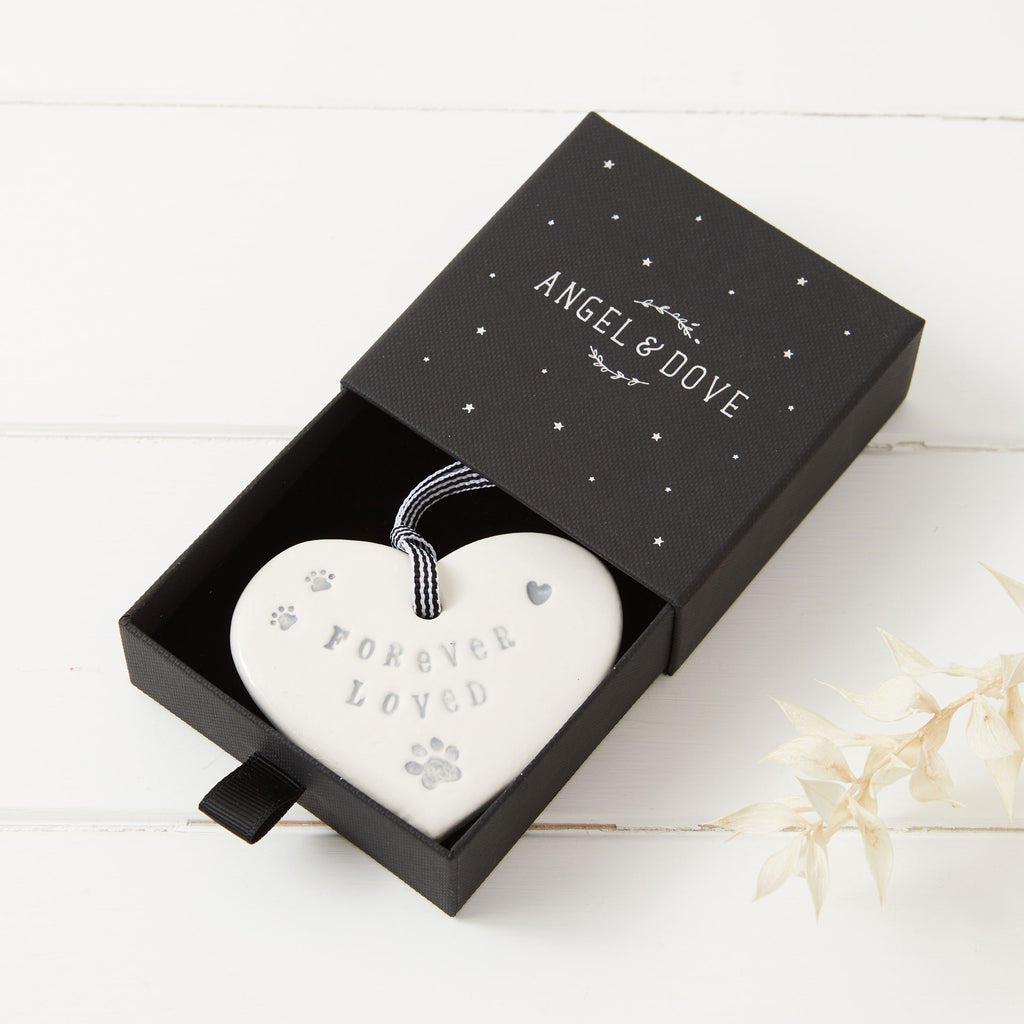 Pawprint Handmade Ceramic Heart Pet Loss Sympathy Gift – Angel & Dove