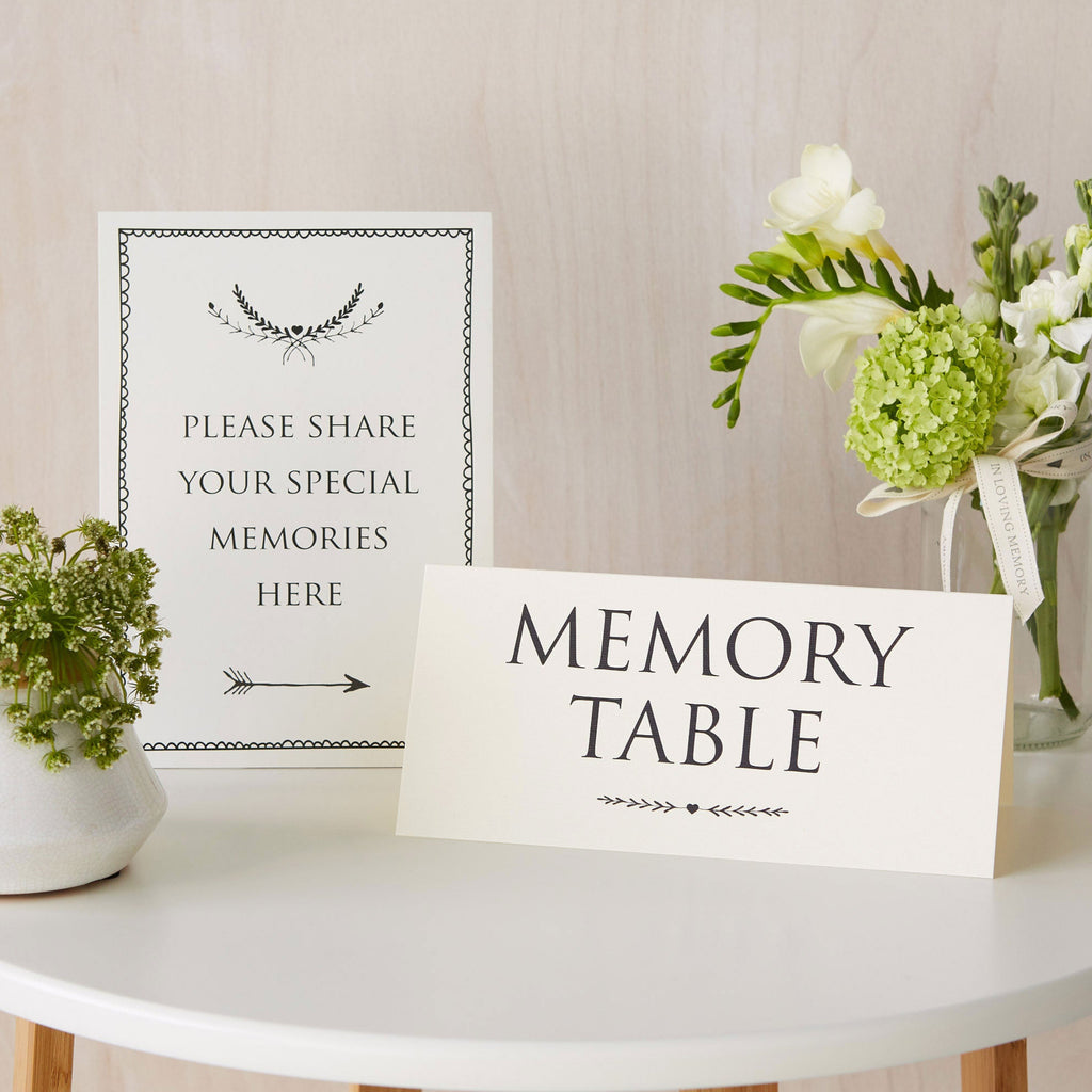 Set of 2 Ivory Funeral Memory Table Signs – Angel & Dove